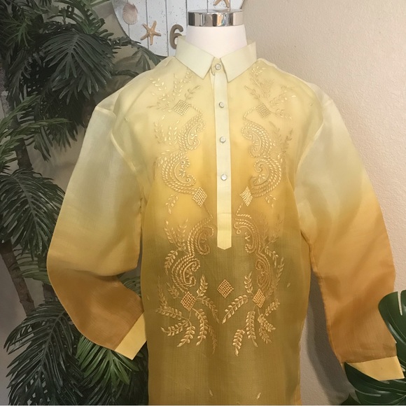 Shirts | Matt Gold Monochromatic Pina Cocoon Barong Tagalog With ...